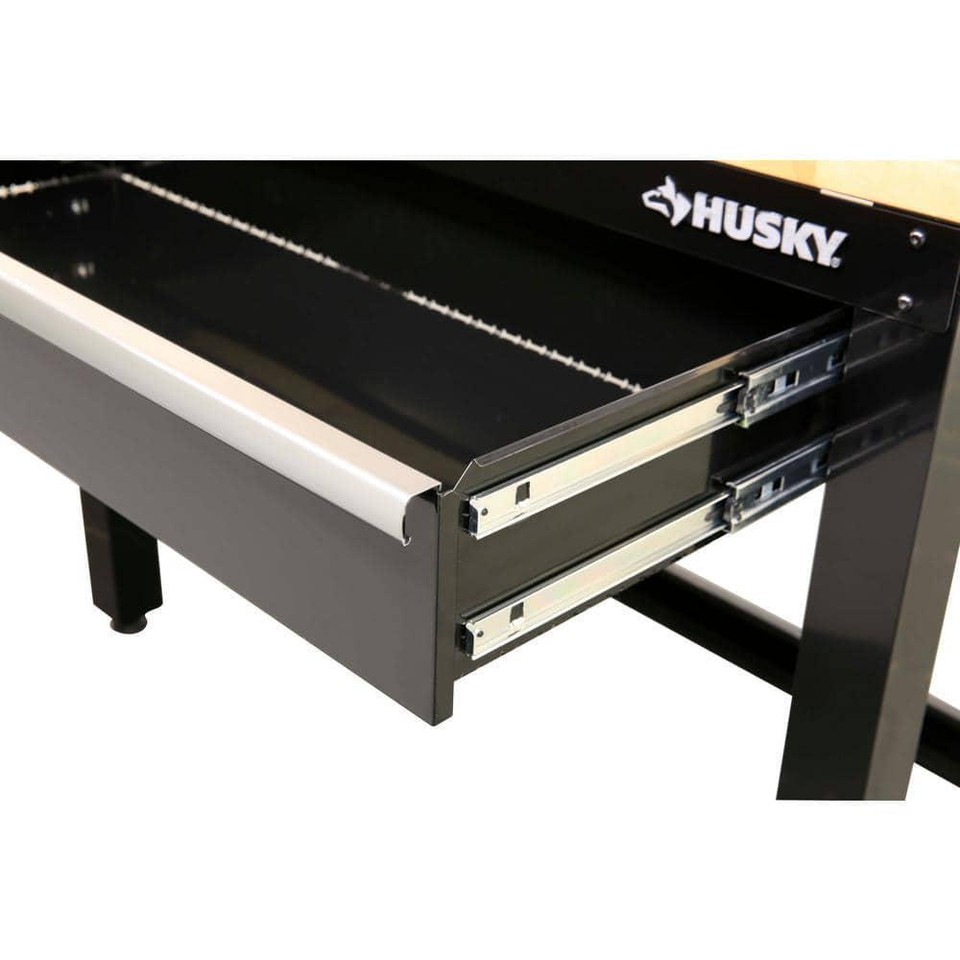Husky Workbench 4 ft. W/ Pegboard + 1 Drawer Solid Wood Top Black | eBay