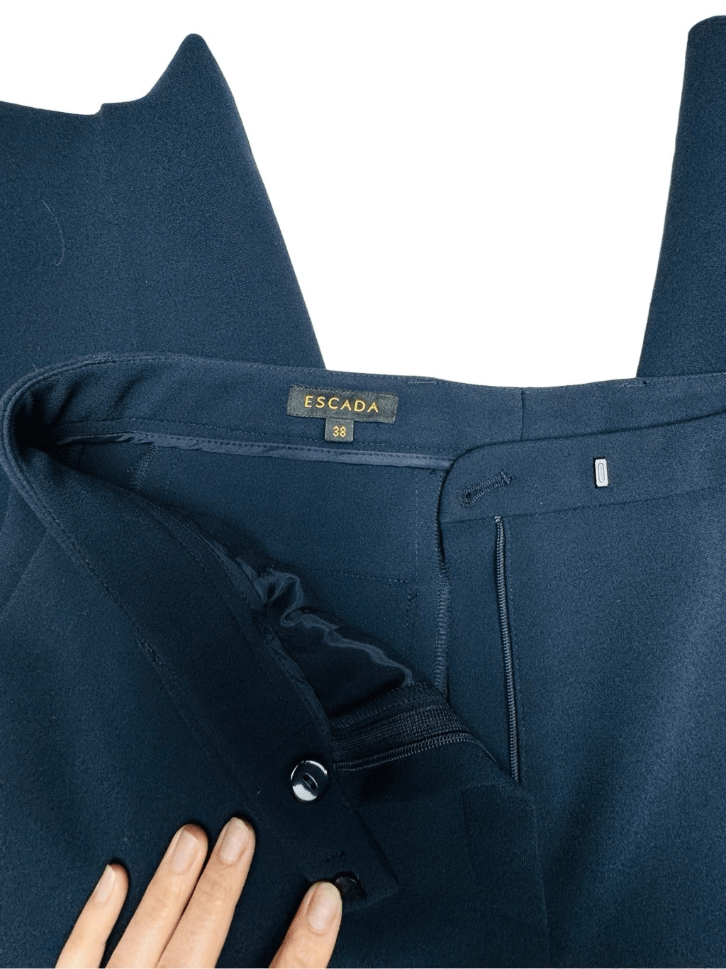 Escada Deep Navy Blue High Waist Straight Leg Boyfriend Formal Dress ...