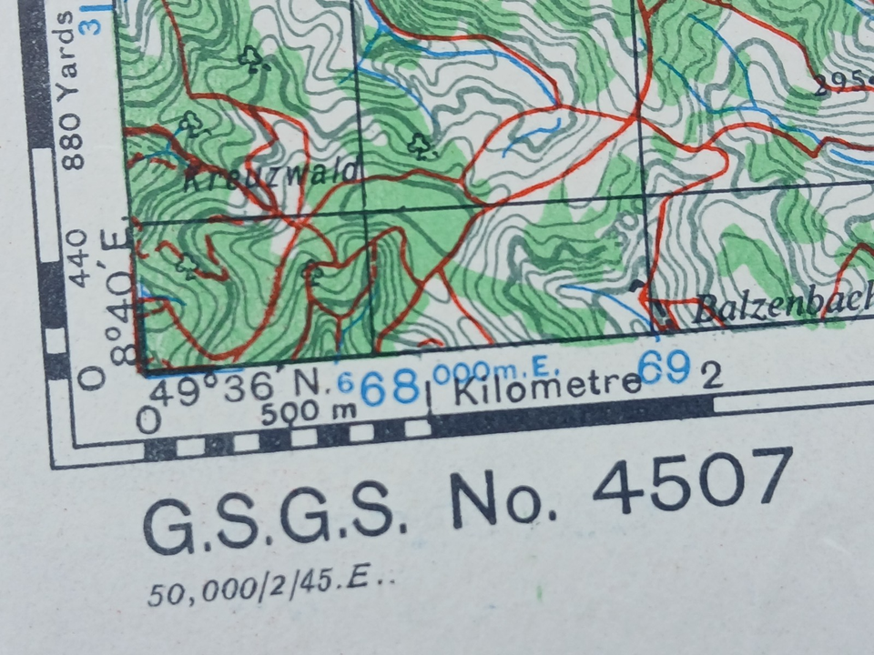 Original WW2 British Army map of GERMANY entitled "ERBACH" (Scale 1: ...
