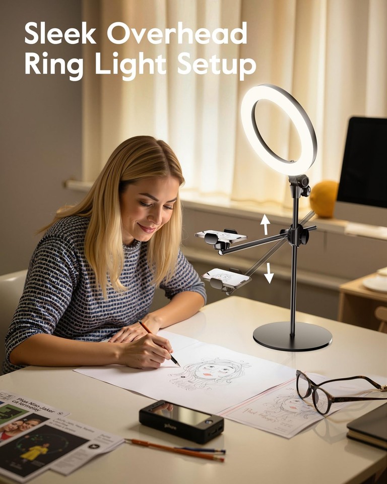 Ring Light Overhead Camera Mount for Desk, 10.5" Ring Light with Stand ...