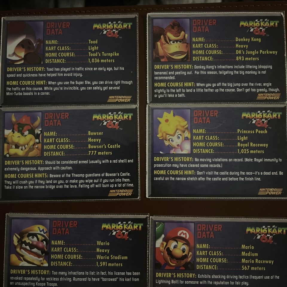 Vintage Nintendo Power Mario Kart 64 Trading Cards-FULL SET (8 Cards ...