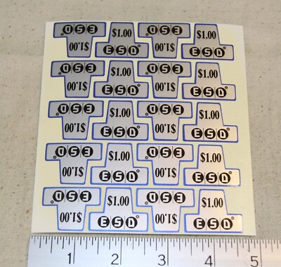 ESD $1.00 decals Vertical 4 coin chute slides , qty. 20 for 1 price, p ...