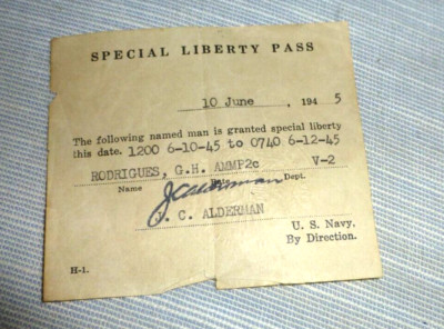 VINTAGE PAPER SPECIAL LIBERTY PASS US NAVY 1945 G H RODRIGUES 1945 | eBay