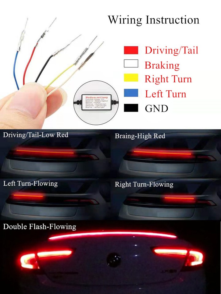 Carbon Fiber Look LED Car Tail Brake Light Strip Rear Trunk Spoiler ...