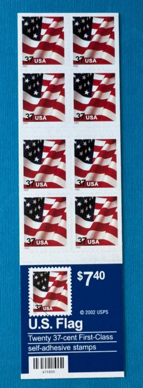 US Stamps, Scott #3636 2002 USA Flag 37c bklt pane of 20 Superb M/NH ...