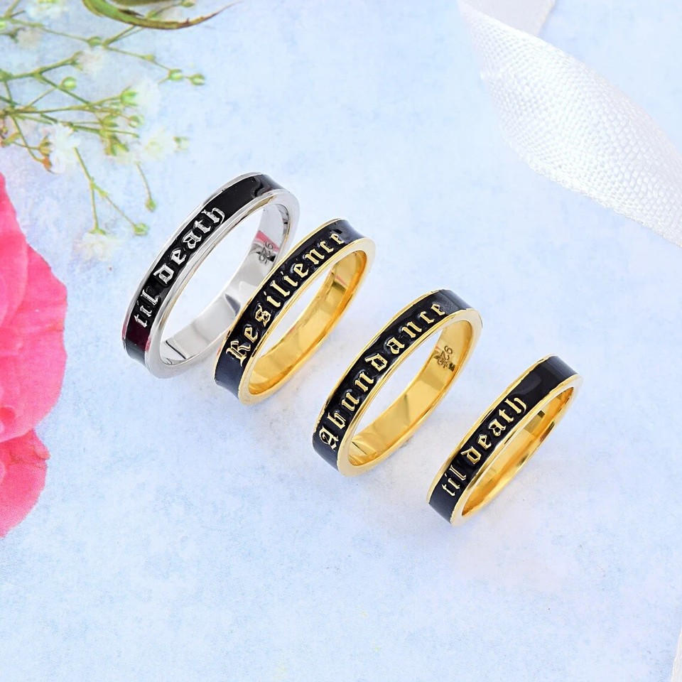Personalized Enamel Band Ring - Resilience Ring - 4mm Wide Black Enamel Ring | eBay