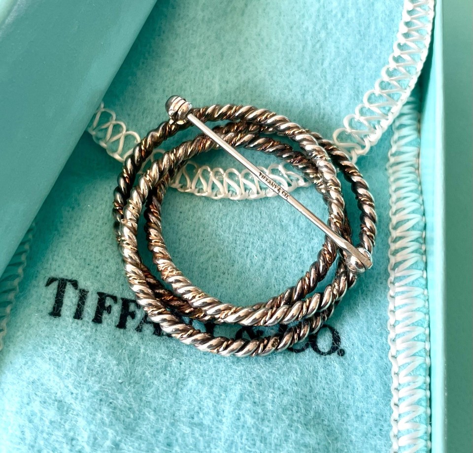 Tiffany & Co. 18K Gold & Sterling Rope Trinity Pin With Box & Pouch ...