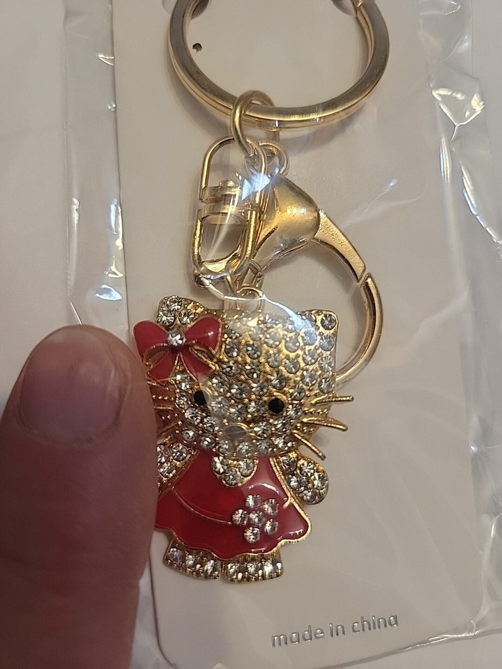 Sparkling Rhinestone Keychain / Ring Charm - Cute Hello Kitty (Red) Bow ...