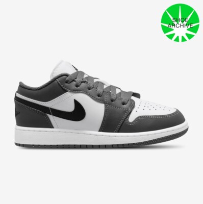 NEW Youth/WMNS Nike Air Jordan 1 Low White Black-Iron Smoke Grey 553560 ...