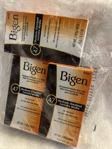 Lot Of 3 Sealed NEW Bigen Powder Hair Color #47 Medium Chestnut .21 oz ...