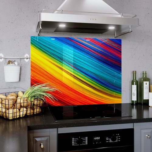 Glass Splashback Kitchen Tile Cooker Panel ANY SIZE Rainbow Abstract Waves LGBT | eBay UK