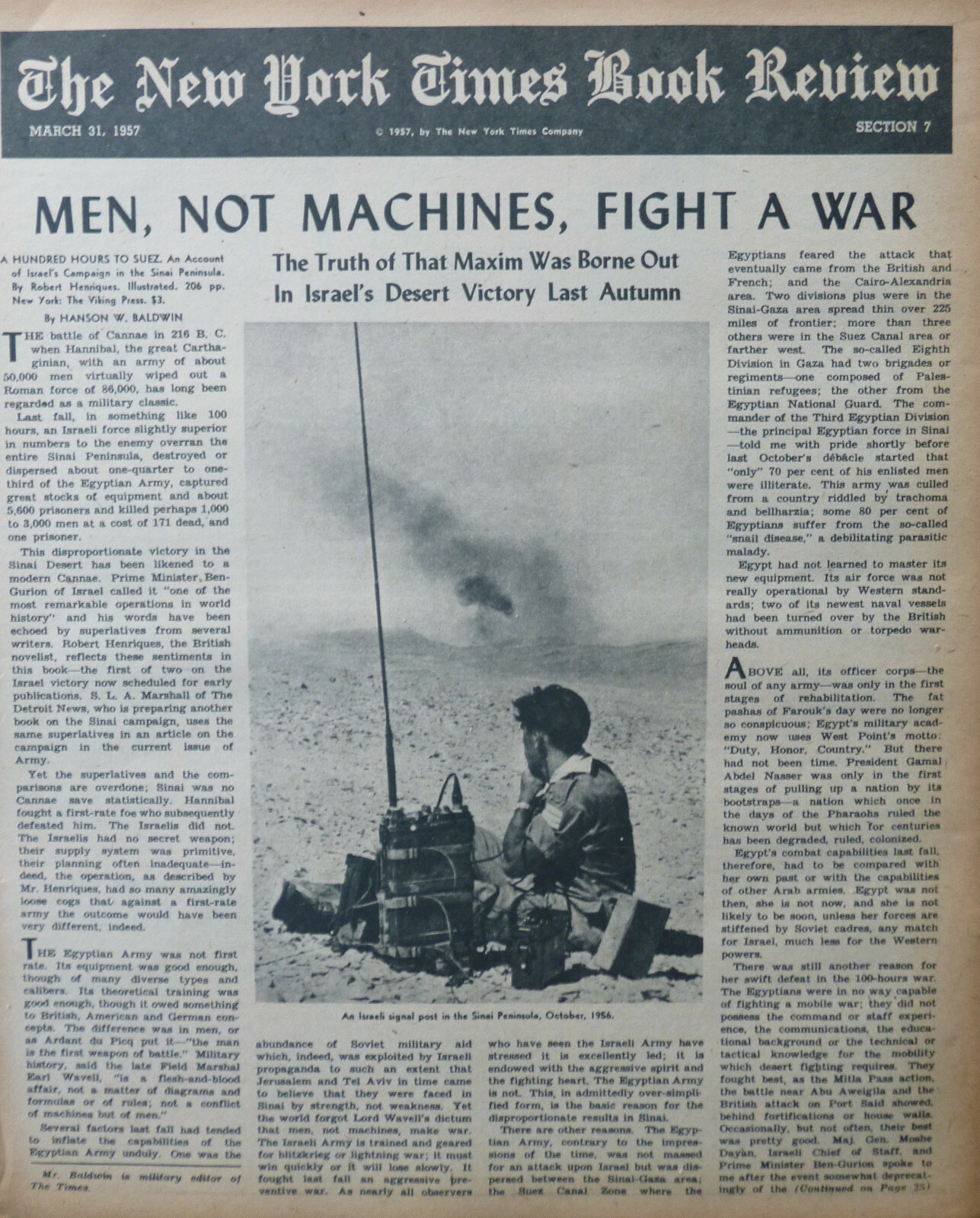 HUNDRED HOURAS TOSUEZ ISRAEL SINAI HENRIQUES BALDWIN March 31 1957 NT ...