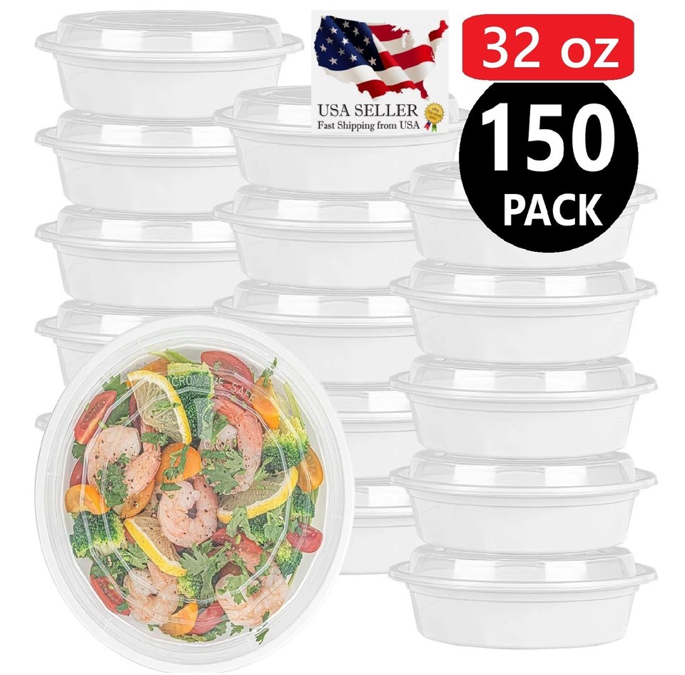 150 Pack Reusable Plastic Containers with Lids Meal Prep Bowls Lunch ...