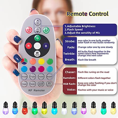 Outdoor String Lights, Patio Lights 48FT Music Flash RGBW Colourful ...