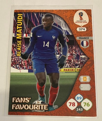 Carte Card FANS' FAVOURITE Blaise MATUIDI France PANINI ADRENALYN WORLD ...
