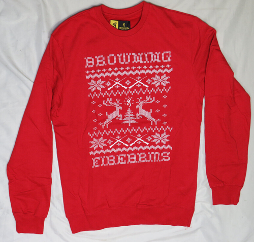 BROWNING FIREARMS SHIRT CREW SWEATSHIRT M RED CHRISTMAS REINDEER DEER ...