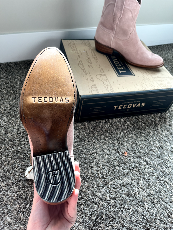 Tecovas Lucy Rose Suede Western Cowboy Boots Women 8.5 Pink Ankle Shoes ...