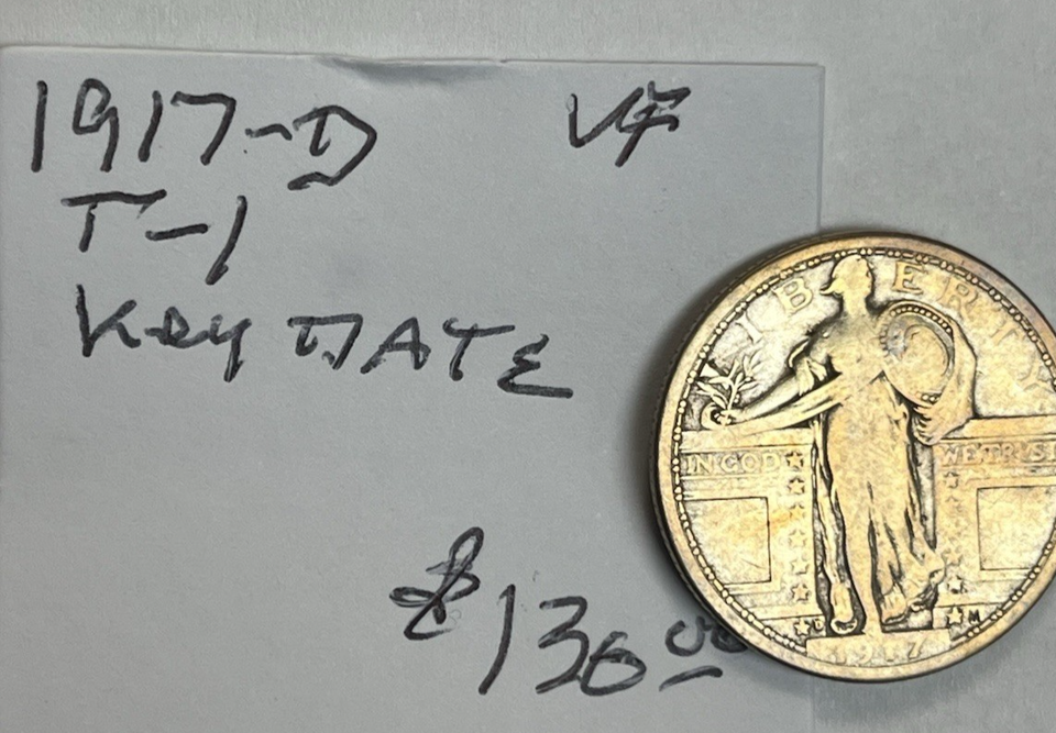 1917-D STANDING LIBERTY TYPE 1, VF++ KEY DATE BETTERR LOOKING IN HAND ...