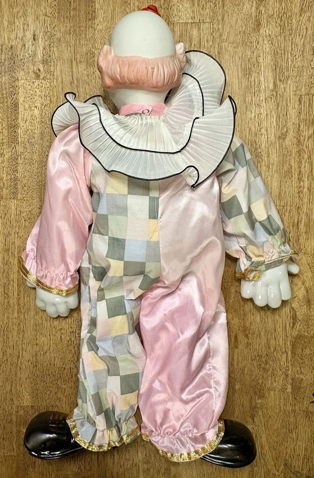Vintage 80s Dynasty Porcelain Clown Doll Pink with Sage Checkers *RARE ...