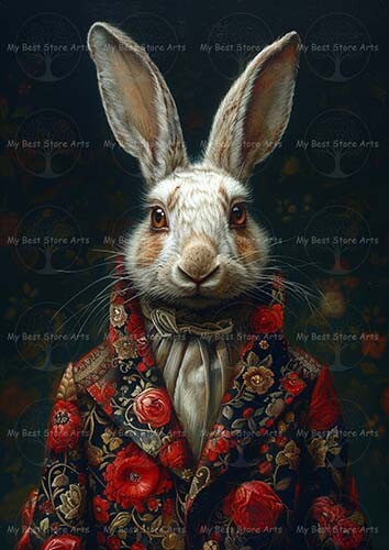 ELEGANT RABBIT ART PRINT, Gothic Poster, Animal Wall Decor, Bunny ...