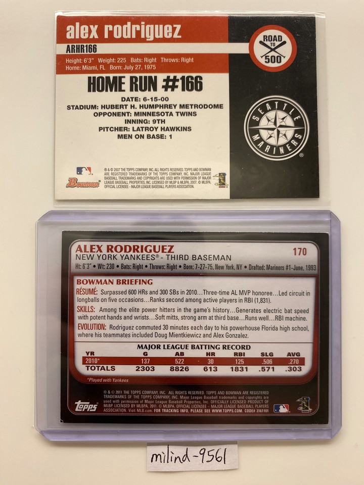 2011 Bowman Gold - Alex Rodriguez #170 + Bonus Refractor A-Rod Card MLB ...