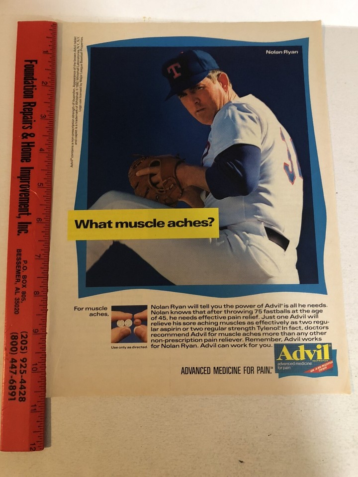 1992 Advil Nolan Ryan Vintage Print Ad Advertisement pa14 | eBay