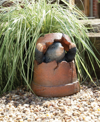 Mole in Terracotta Pot Garden Ornament - Resin Figure - Plant Pot Mole ...