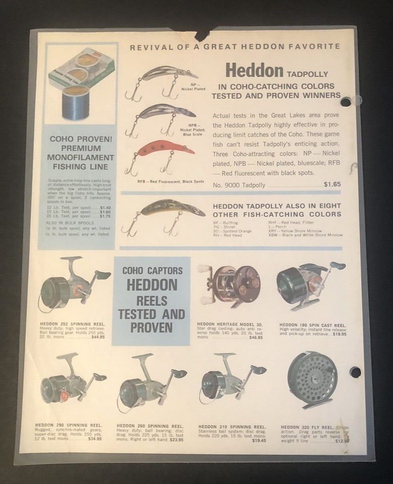 Vintage Heddon Fishing Catalog Print Ad Coho Rods Captor Reels Tadpolly ...