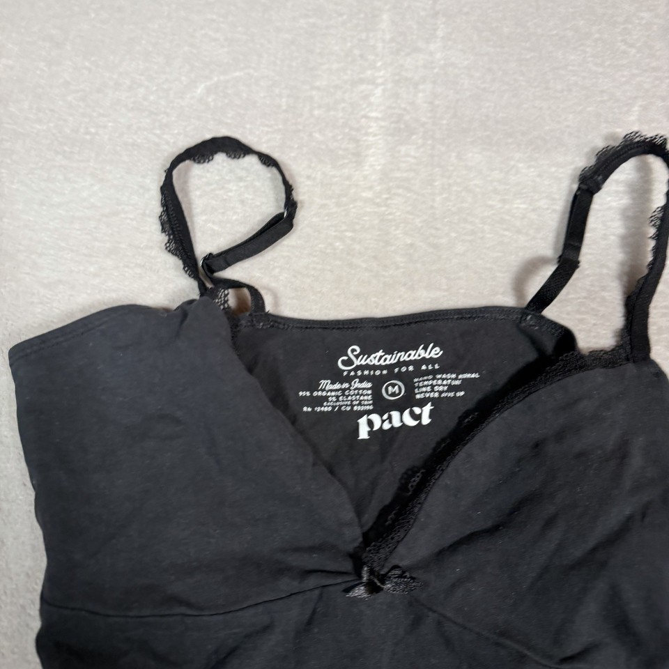 Pact Tank Top Womens Medium Black Organic Cotton Camisole Shelf Bra ...