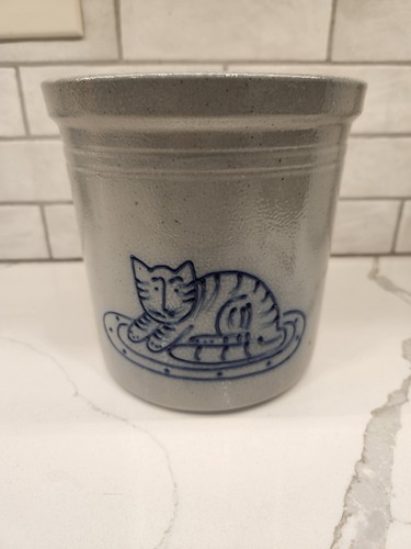 Eldreth 1992 Large Salt Glazed Pottery Cat Crock Signed And Dated ...