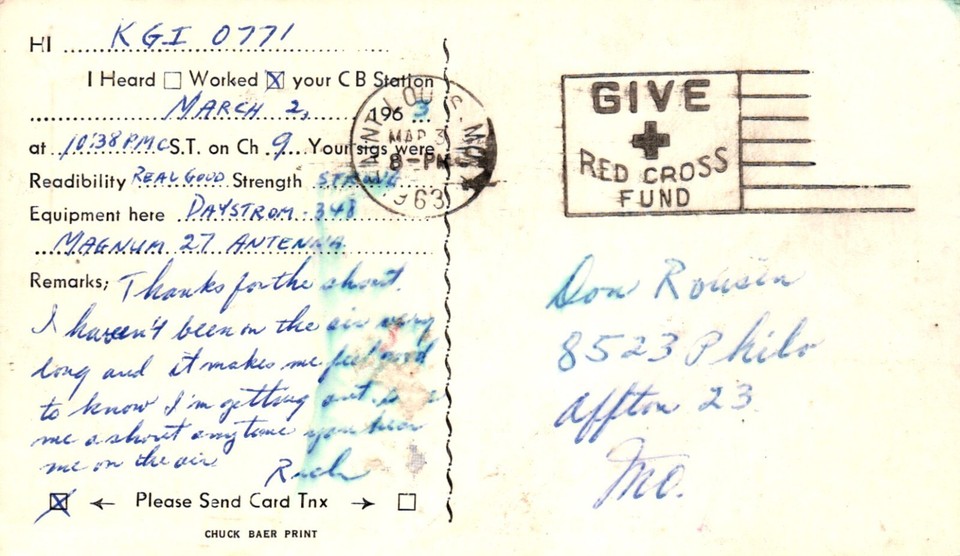 Citizens Radio Station St. Louis Missouri KGH-3790 QSL Radio Postcard ...