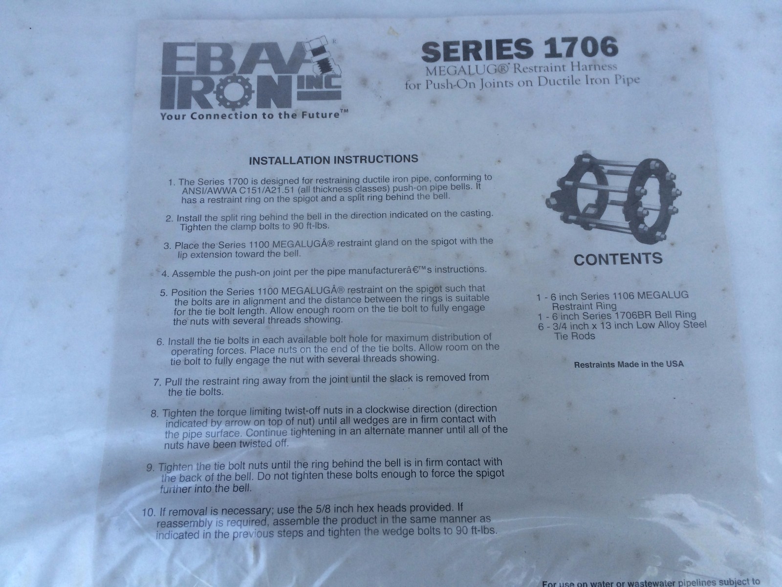 EBAA Megalug Restraint Harness for Push-on joints on ductile pipe ...