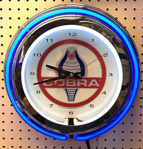15" Blue COBRA Snake Double Neon Chrome Clock Shelby Mustang | eBay