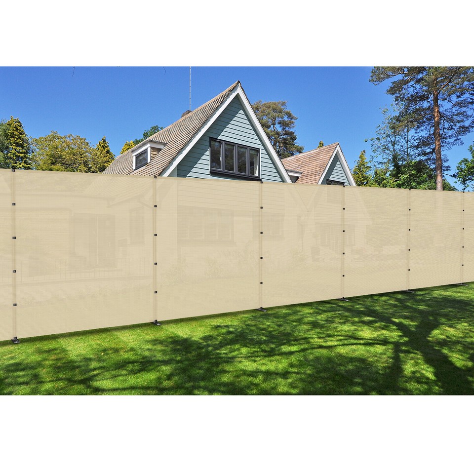6' Outdoor Removable Fence Beige Privacy Fence w/ Pole Kits Yard Pool ...