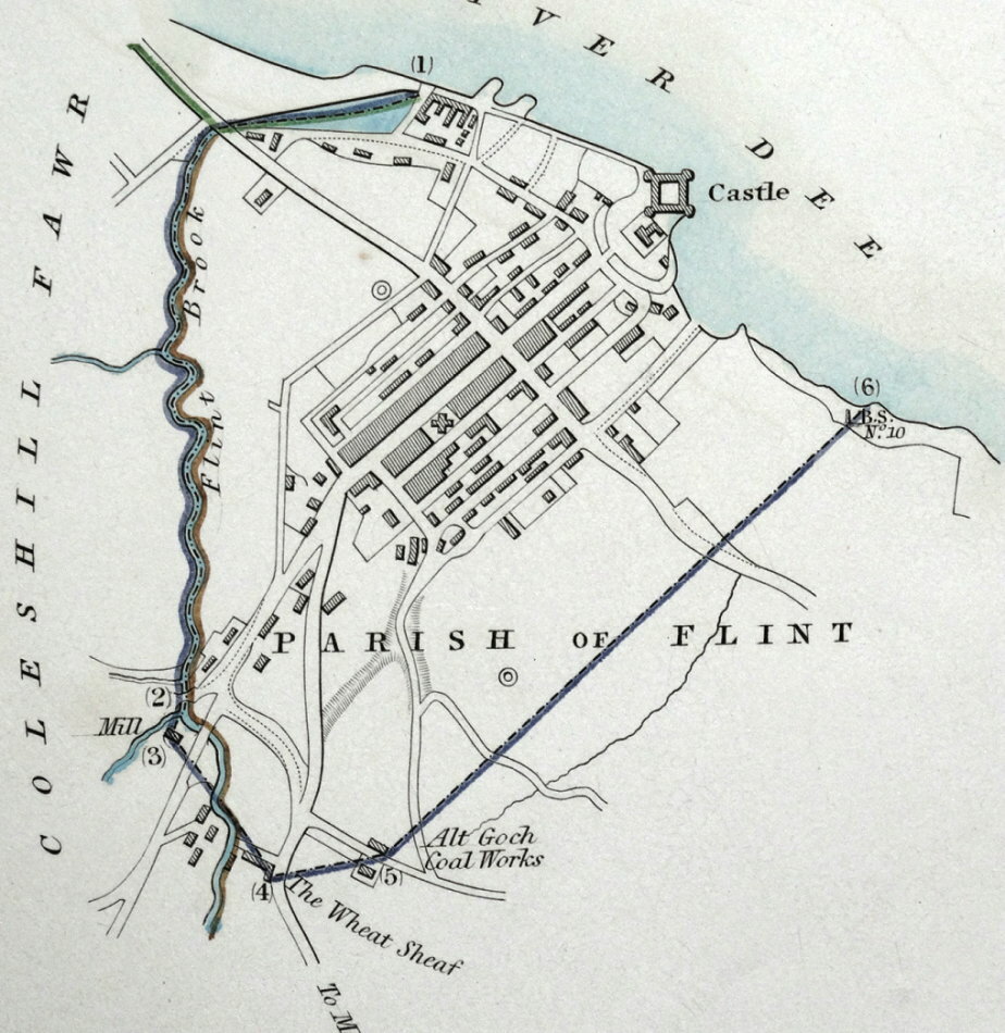 FLINT, FLINTSHIRE, WALES, Street Plan, Dawson Original antique map 1832 ...