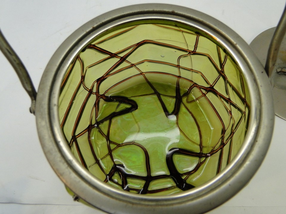 ANTIQUE LOETZ BOHEMIAN THREADED ART GLASS PICKLE CASTOR JAM JAR LID ...