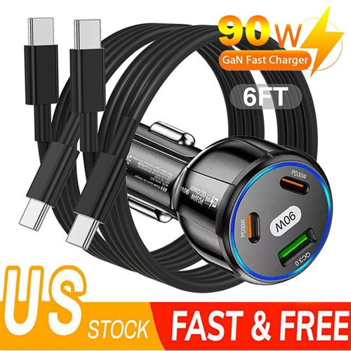3 Port 90W Fast Charging Car Charger 6ft Cable For Motorola Moto G ...