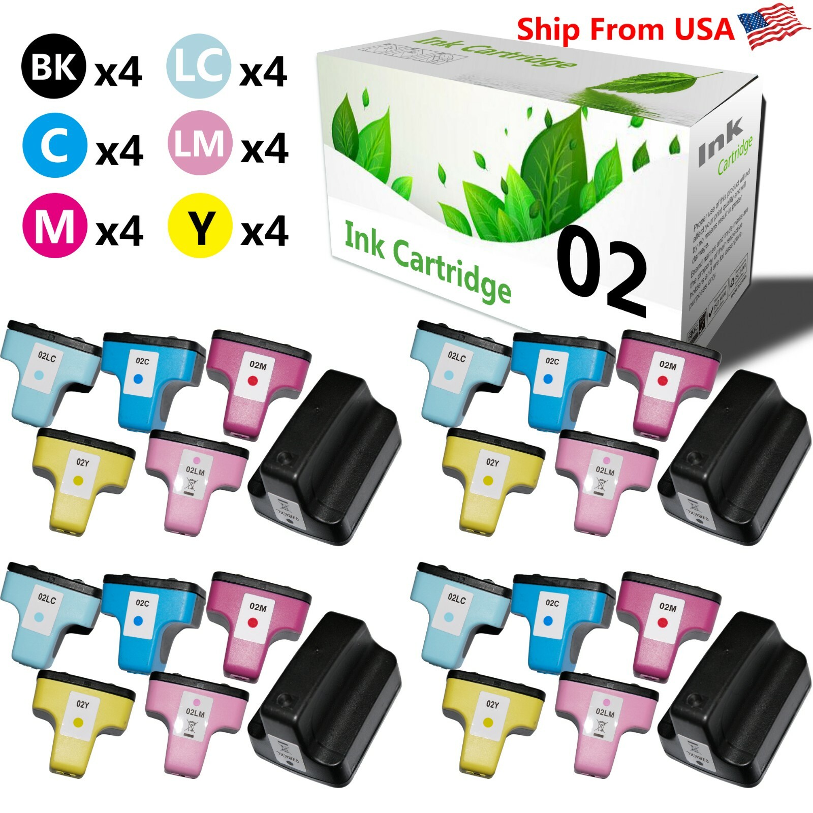 24PK High-Yield Ink Cart For HP 02 Work With Photosmart 3110 C7280 ...