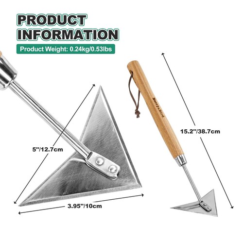 Triangle Hand Hoe, 15.2'' Winged Weeder Garden Hoes with Short Wood ...