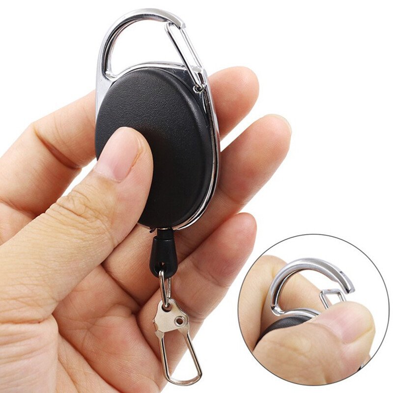 1Pc Black Retractable Pull Key Ring ID Badge Lanyard Name Tag Card ...