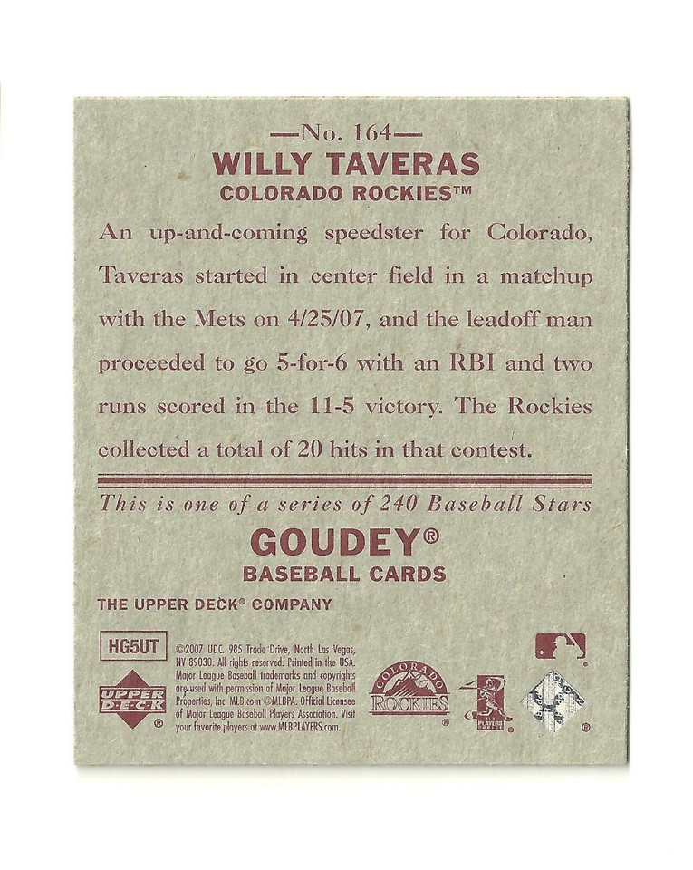 2007 Upper Deck Goudey Red Backs #164 Willy Taveras Colorado Rockies | eBay