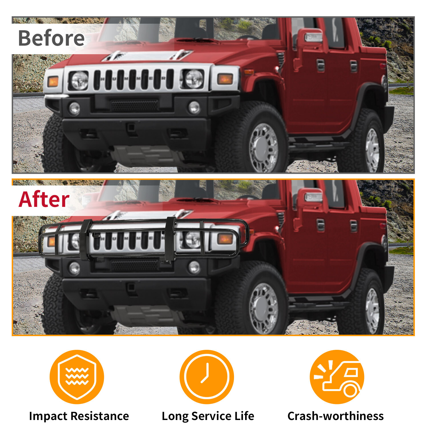 For Hummer H2 2003-2009 Heavy-Duty Steel Front Bumper Brush Grille ...