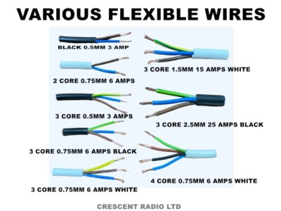 FLEX WIRE 2 CORE & 3 CORE 0.5MM 0.75MM 1.5MM 2.5M MMAINS FLEX DIFFERENT ...
