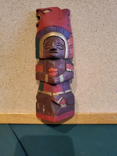 Wooden Hand Carved Painted Folk Art Mayan Aztec Totem Tiki Howlin Wolf ...