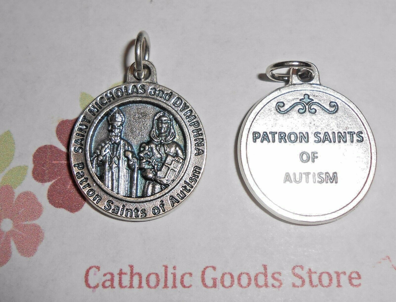 Saint Dymphna & St. Nicholas - Patron Saints of Autism - 3/4 inch Medal ...