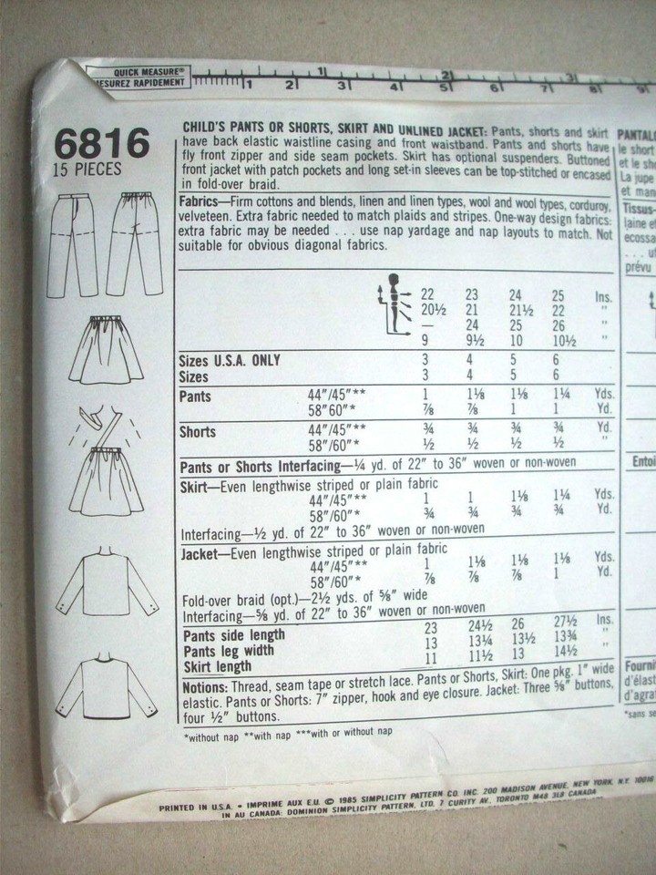 Toddler Suit jacket pants skirt dress pattern 6816 size 4 uncut | eBay