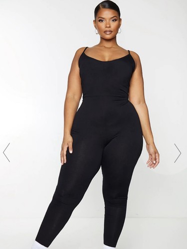 Pretty Little Thing Basic Strappy Plunge Jumpsuit U22 Black Plus Size ...