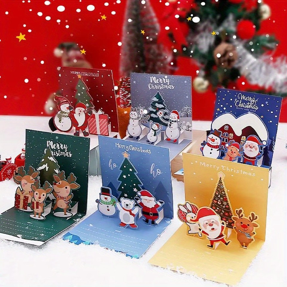 6Piece 3D Pop-Up Xmas Card Box Set - Handmade Elegant Holiday Greeting ...