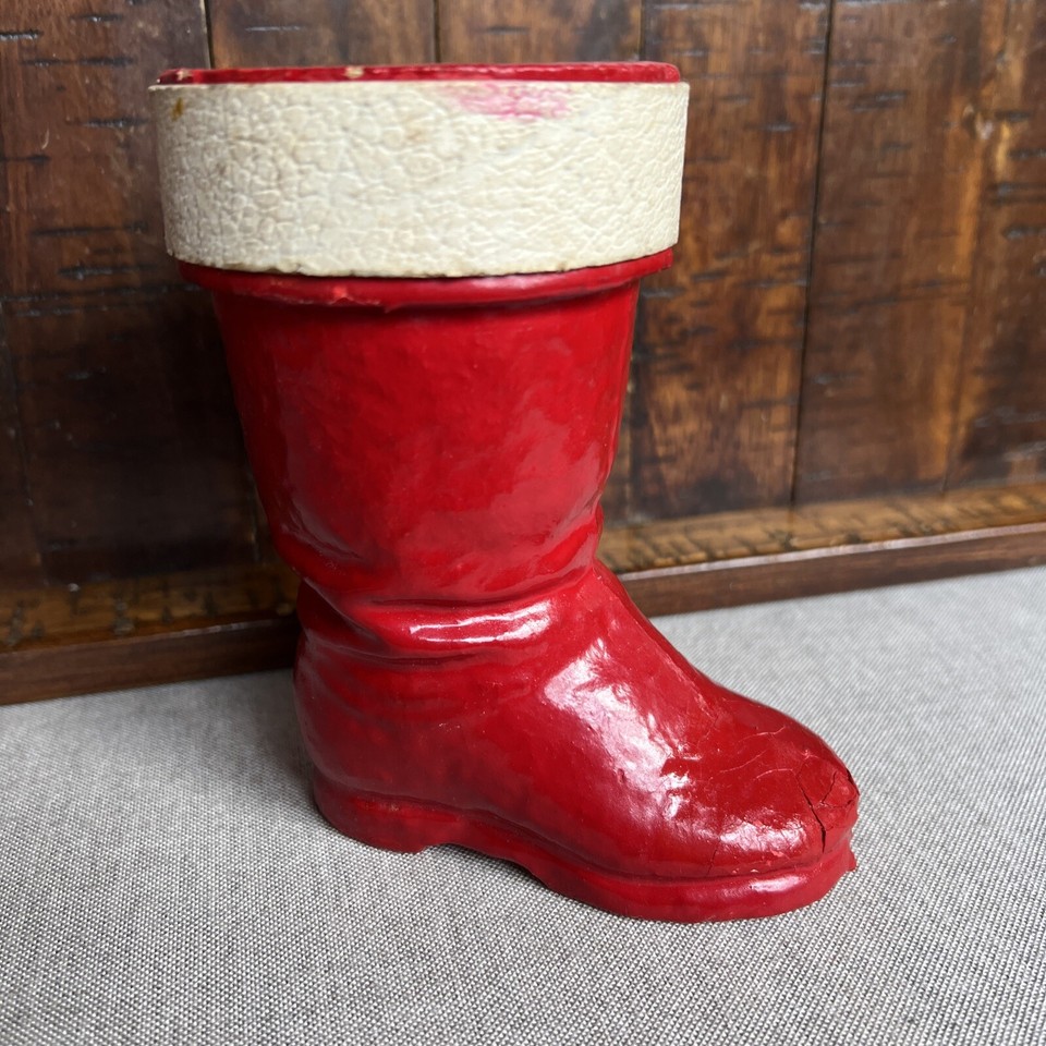 Vintage Paper Mache Red Christmas Boot Candy Container | eBay