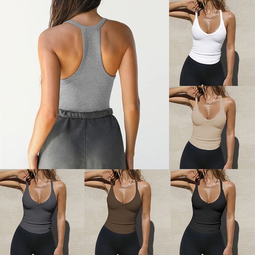 Women Ladies Racer Back Vest Tank Top Sexy Summer Sleeveless Sports T ...